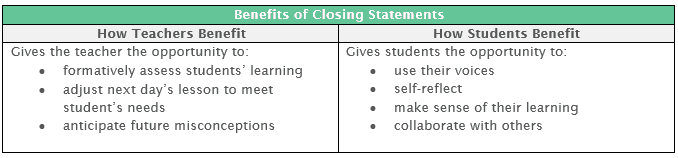 Student Closing Statements Achieve The Core Aligned Materials